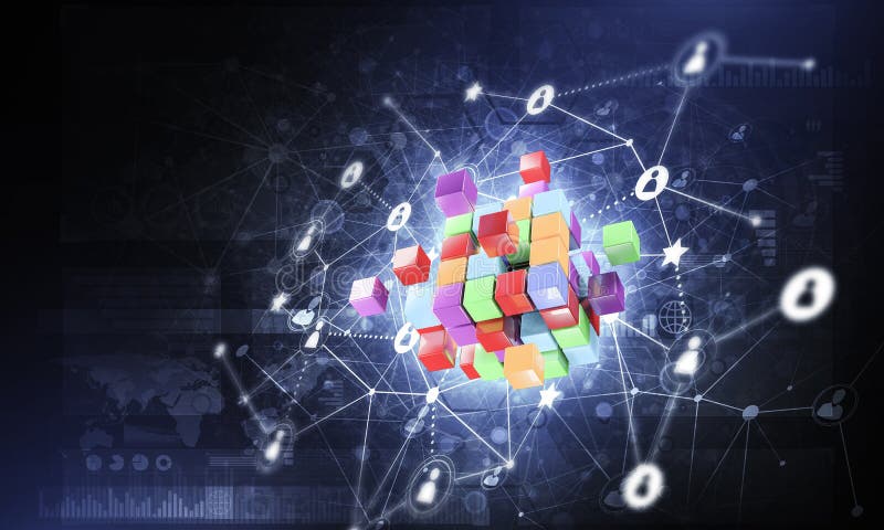 Concept of Internet and Networking with Digital Cube Figure on D Stock ...