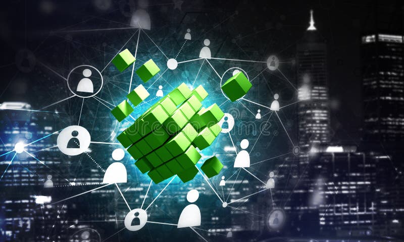 Concept of Internet and Networking with Digital Cube Figure on Dark ...
