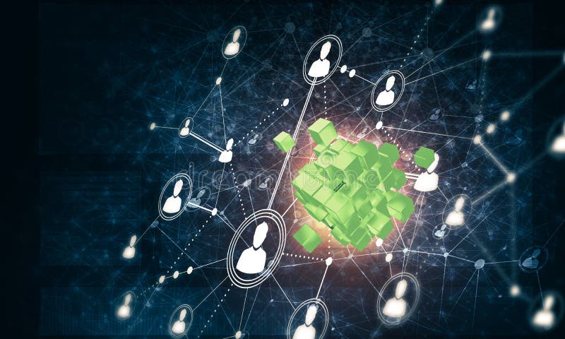 Concept of Internet and Networking with Digital Cube Figure on Dark ...