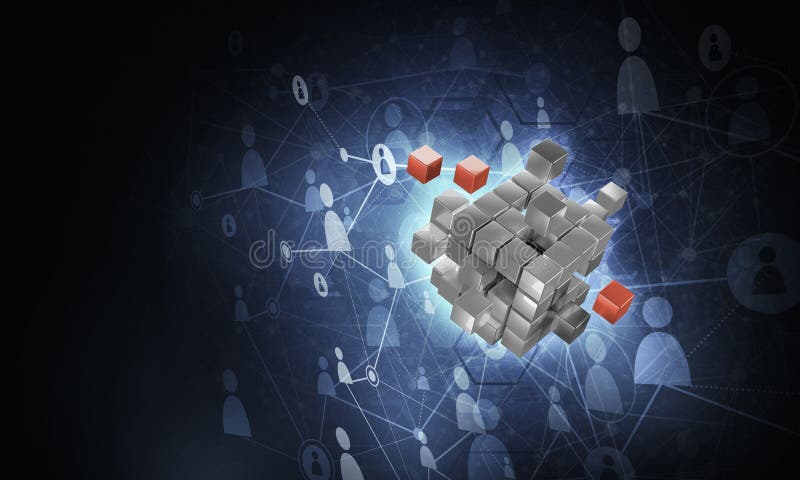 Concept of Internet and Networking with Digital Cube Figure on Dark ...