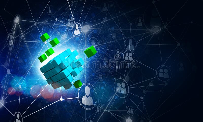 Concept of Internet and Networking with Digital Cube Figure on Dark ...