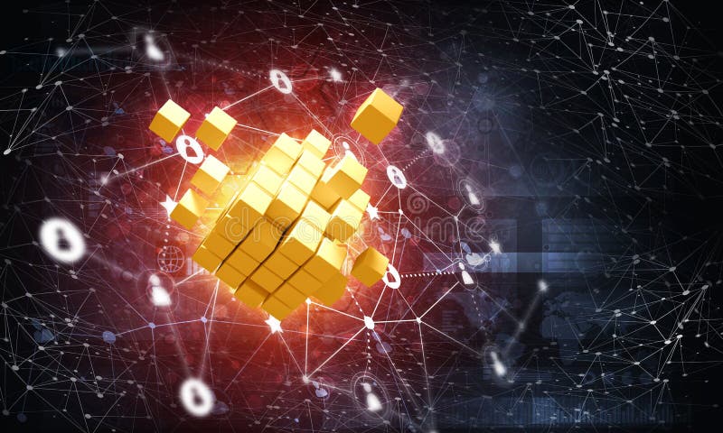 Concept of Internet and Networking with Digital Cube Figure on Dark ...