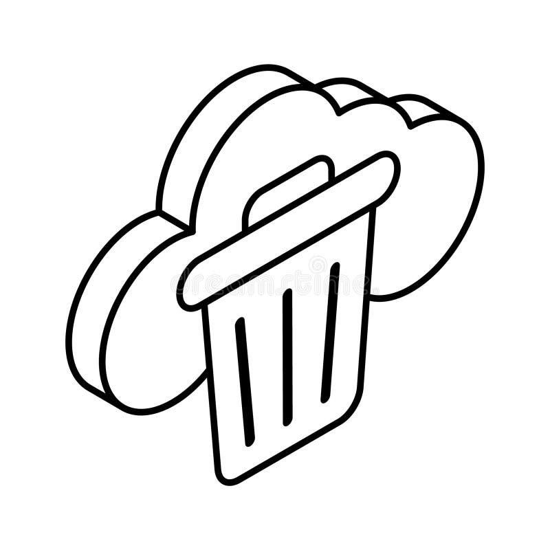 Concept Isometric Icon of Cloud Delete, Cloud and Trash Bin Vector ...