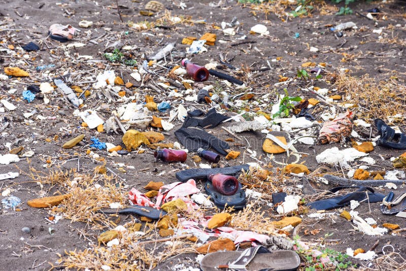 Concept of Junk on the Beach. Plastic Bottles, Garbage and Other Trash ...