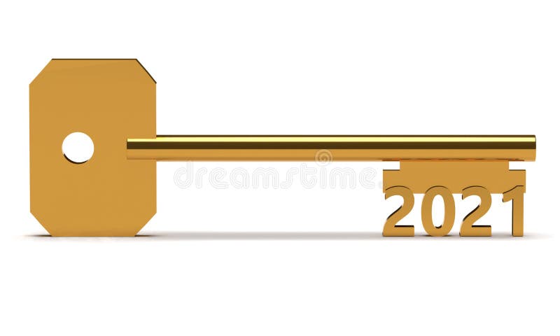 Concept Key with New Year 2021 Isolated on White Stock Illustration ...