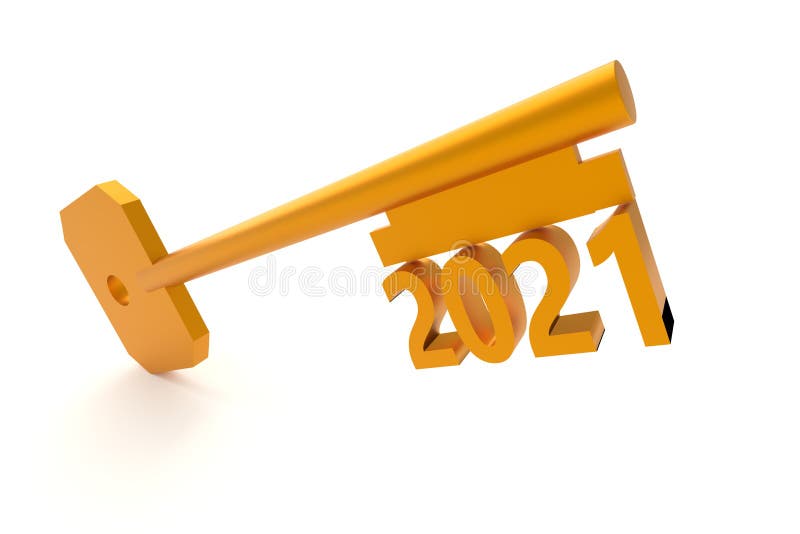 Concept Key with New Year 2021 Isolated on White Stock Illustration ...