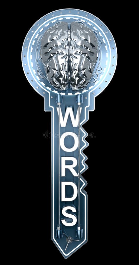Concept Key with Text Words and Brain Stock Illustration - Illustration ...