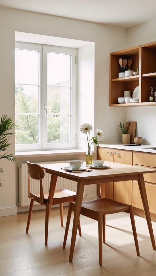 Kitchen Mockup Home Interior Scene Featuring Dining Area and Cabinets ...