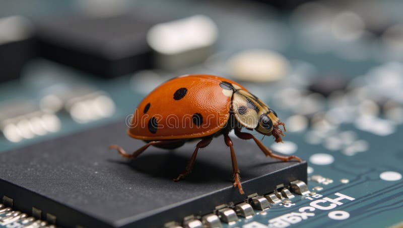 Ladybug on Computer Circuits Depicts Computer Bugs and Need for Troubleshootingdebugging Stock ...