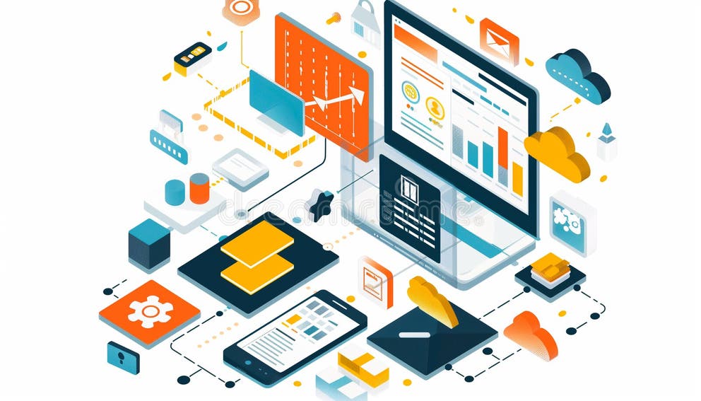 Concept with Laptop Computer, Charts Diagrams, Graphs and Place for ...