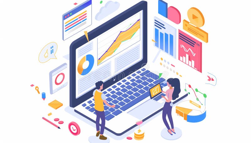Concept with Laptop Computer, Charts Diagrams, Graphs and Place for ...