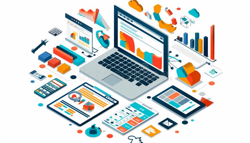 Concept with Laptop Computer, Charts Diagrams, Graphs and Place for ...