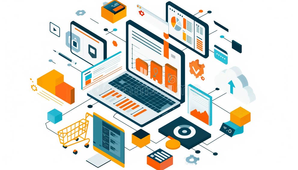 Concept with Laptop Computer, Charts Diagrams, Graphs and Place for ...
