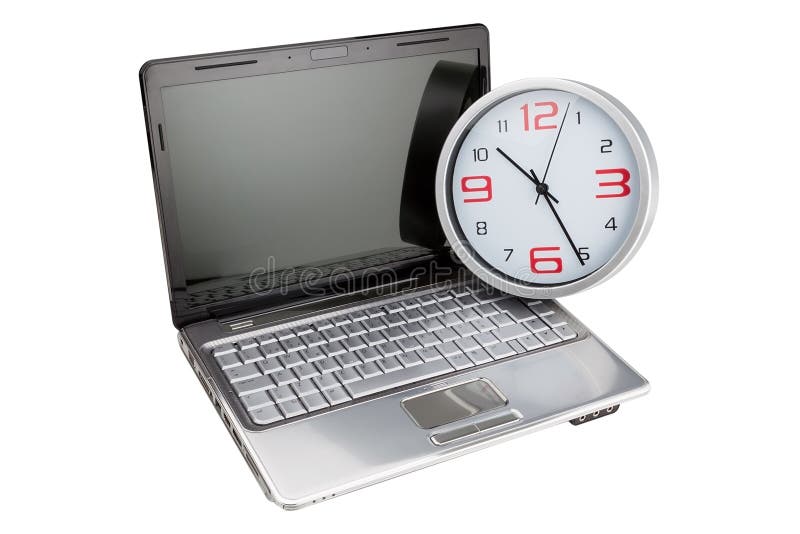 Concept Laptop Computer and Desktop Clock. Stock Image - Image of black ...