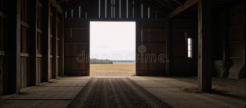 Large Empty Barn Featuring an Illuminated Entranceway Stock ...