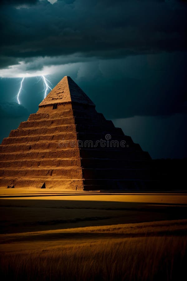 A Large Pyramid with Lightning in the Background. Generative AI Stock ...
