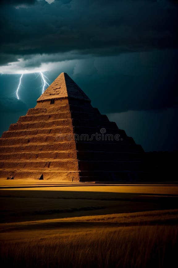 A Large Pyramid with Lightning in the Background. Generative AI Stock ...