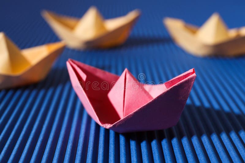 Concept of Leadership and Business with Paper Boats Stock Photo - Image ...