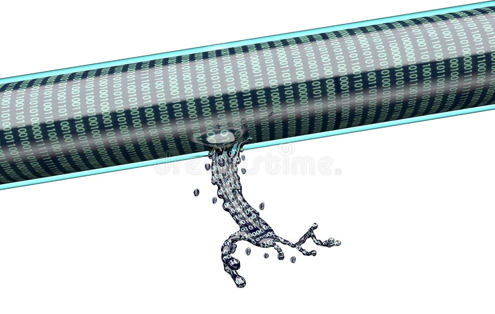 Concept of Leaky Software, Data Pouring Out of Pipe Stock Illustration ...