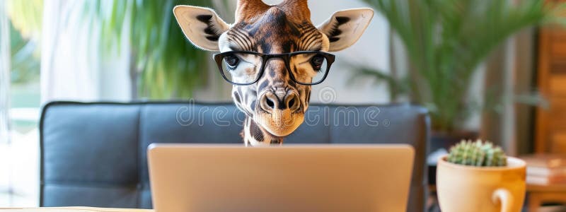 Concept of Learning Animal Giraffe Working on a Laptop Stock Image ...