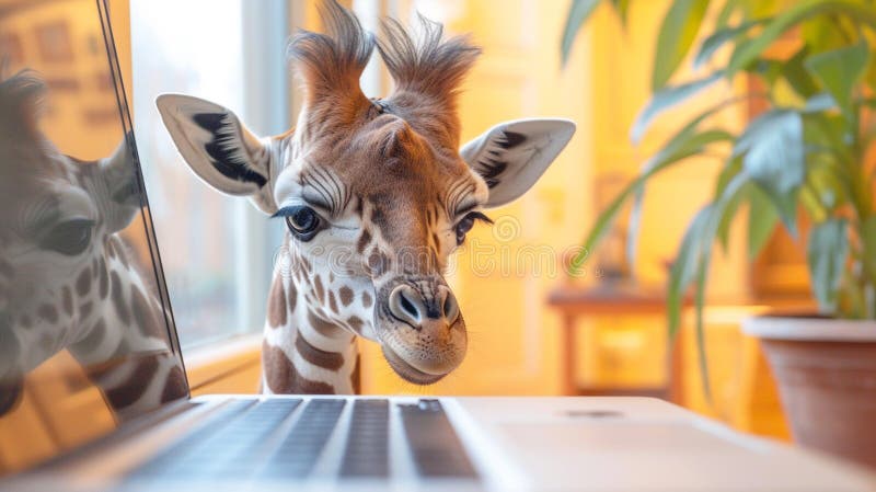 Concept of Learning Animal Giraffe Working on a Laptop Stock Image ...