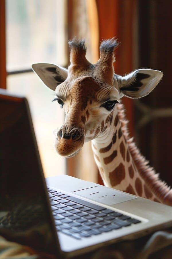 Concept of Learning Animal Giraffe Working on a Laptop Stock Image ...