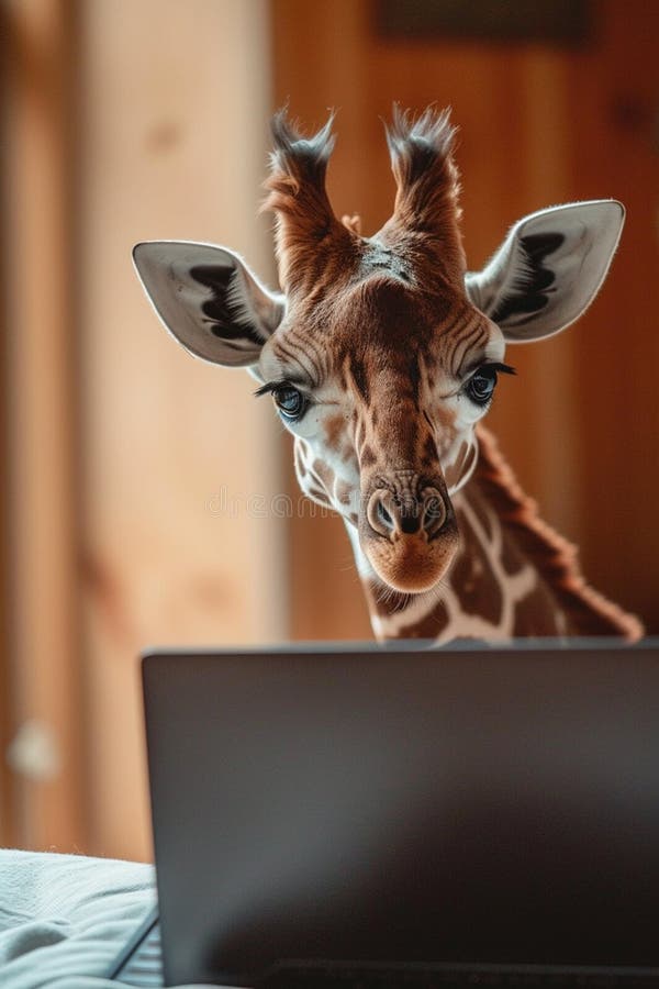 Concept of Learning Animal Giraffe Working on a Laptop Stock Image ...