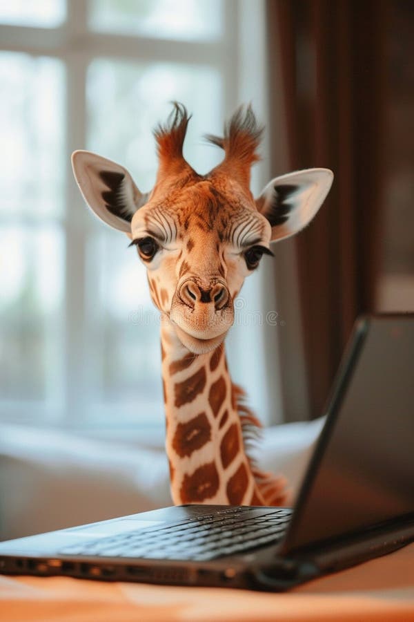 Concept of Learning Animal Giraffe Working on a Laptop Stock Photo ...