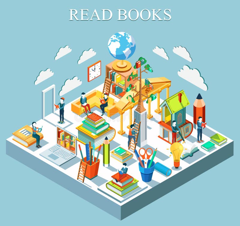 The Concept of Learning, Read Books in the Library, Isometric Flat ...