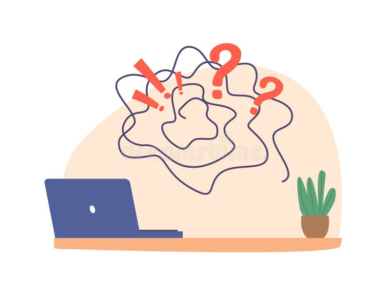 Concept of Life Problems. Desk with Laptop and Tangle of Problems ...