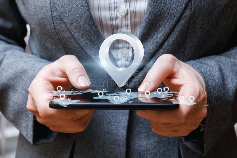 Concept of Location on a World Map Using Mobile Stock Photo - Image of ...
