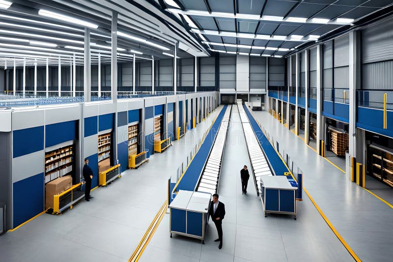 A Logistics Hub with a Network of Conveyor Belts and Automated Sorting ...