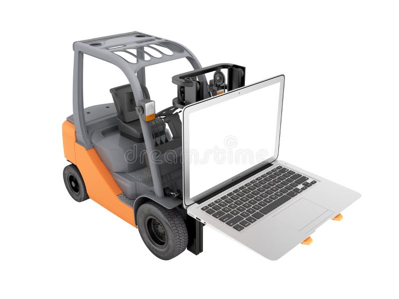 Forklift Lifts Boxes on Special Device. Machine for Loading in ...