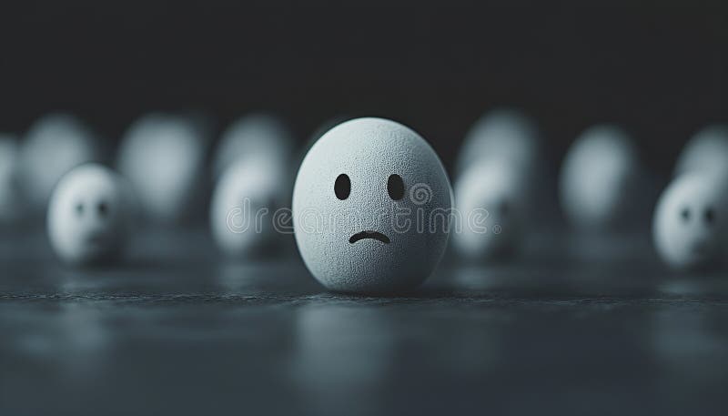 Concept of Loneliness. Human Figure with Sad Face, Distant from Others ...