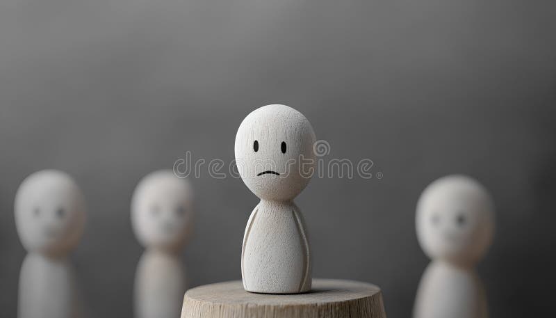 Concept of Loneliness. Human Figure with Sad Face, Distant from Others ...