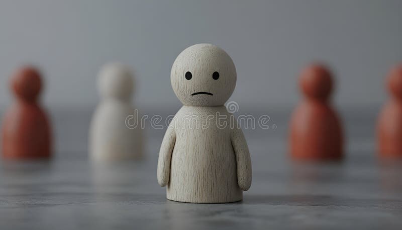 Concept of Loneliness. Human Figure with Sad Face, Distant from Others ...