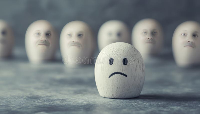 Concept of Loneliness. Human Figure with Sad Face, Distant from Others ...