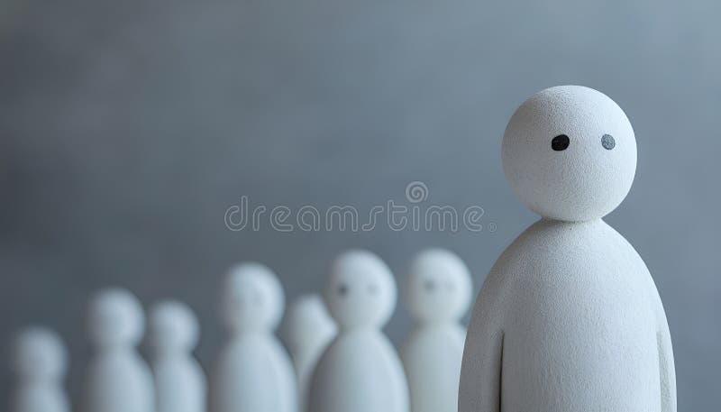 Concept of Loneliness. Human Figure with Sad Face, Distant from Others ...