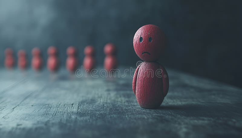 Concept of Loneliness. Human Figure with Sad Face, Distant from Others ...