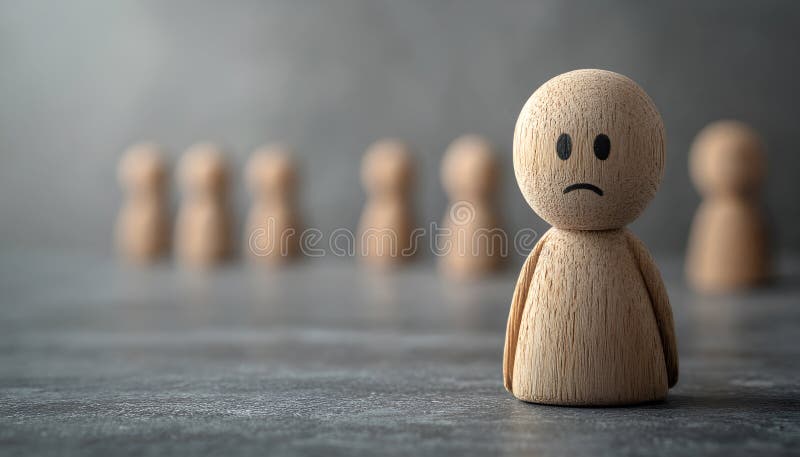 Concept of Loneliness. Human Figure with Sad Face, Distant from Others ...