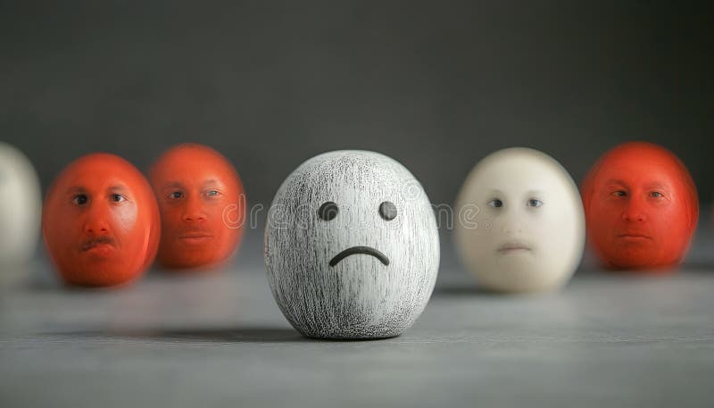 Concept of Loneliness. Human Figure with Sad Face, Distant from Others ...