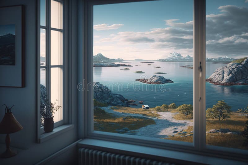 Looking out of a window stock illustration. Illustration of interior ...