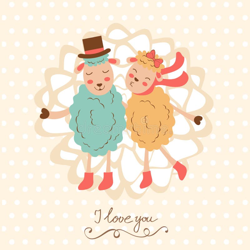 Concept Love Card with Cute Sheep Couple Stock Vector - Illustration of ...