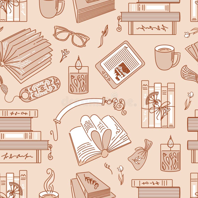 Concept for Lovers of Reading, Seamless Pattern. Coffee and Read Books ...