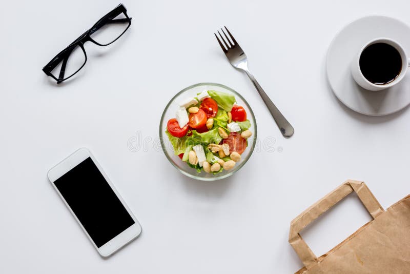 Concept of Lunch Break at Work Top View Mock Up Stock Photo - Image of ...