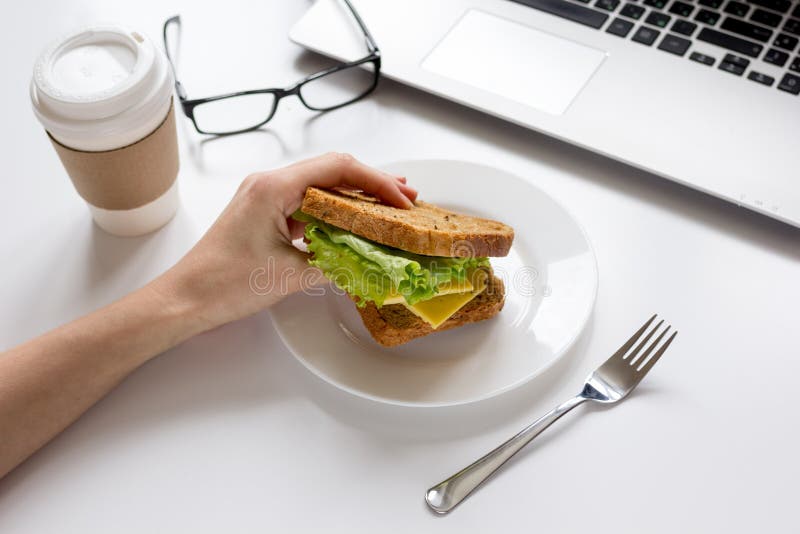 Concept of Lunch in Office at Work Desktop Stock Image - Image of meal ...