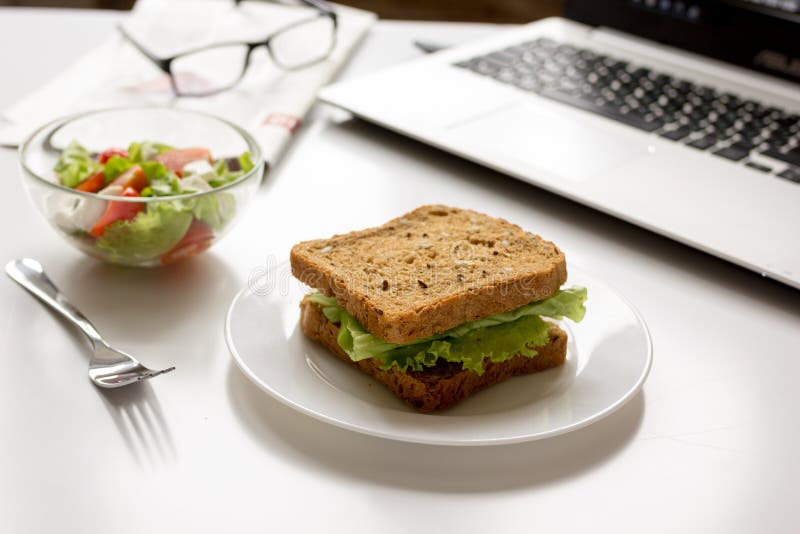 Concept of Lunch in Office at Work Desktop Stock Image - Image of table ...