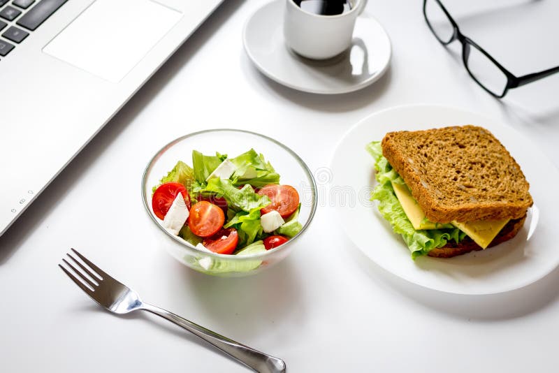 Concept of Lunch in Officeat Work Top View Stock Photo - Image of white ...