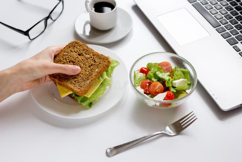 Concept of Lunch in Officeat Work Top View Stock Photo - Image of white ...