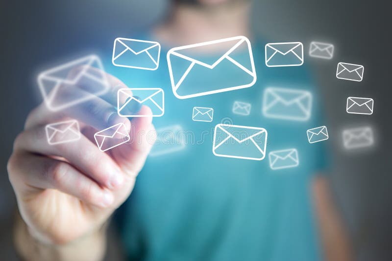 Concept of Man Drawing Email Icon on Technology Interface Stock Photo ...